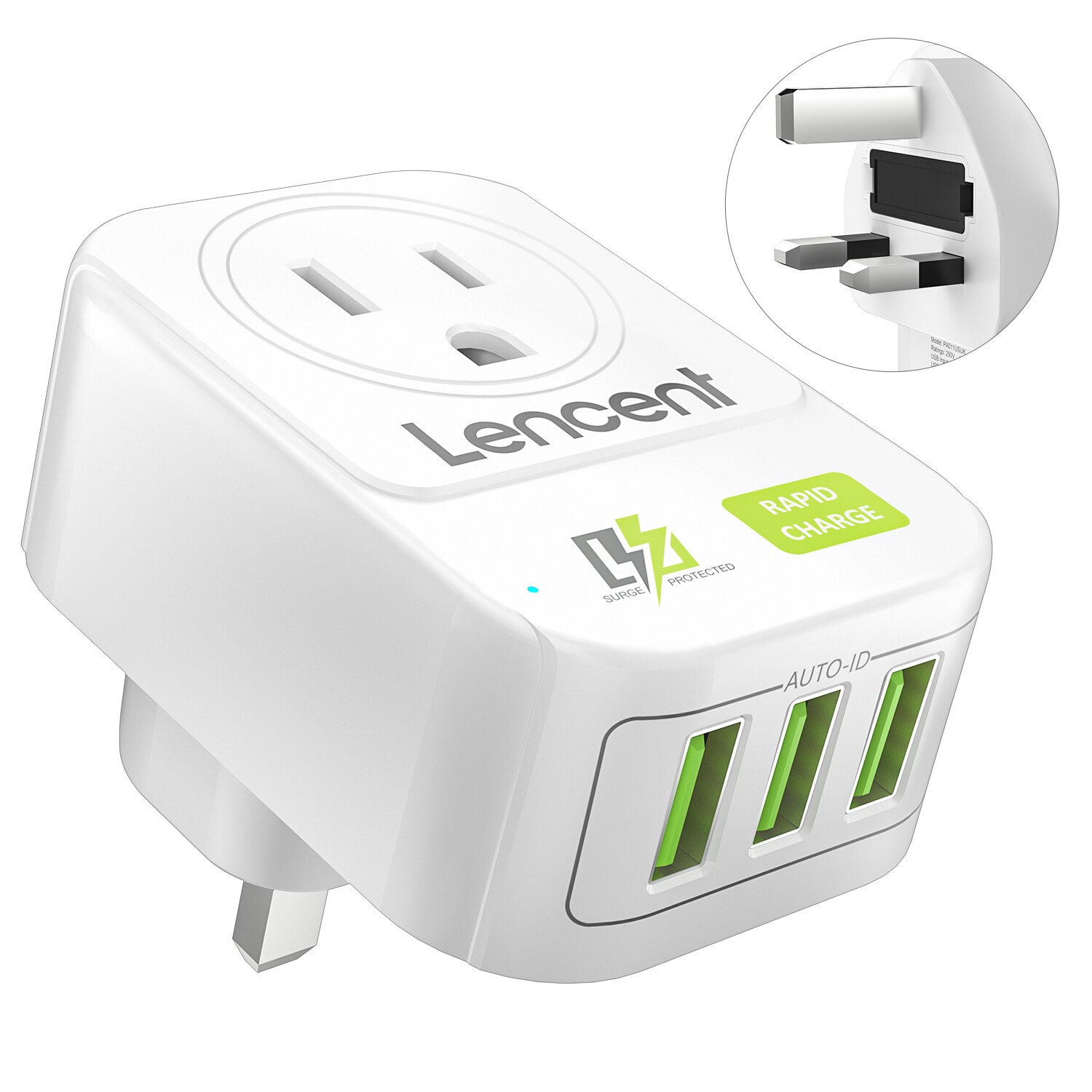 Lencent Ons Uk Travel Adapter Met 1 Ac Outlet 3 Us... – Vicedeal
