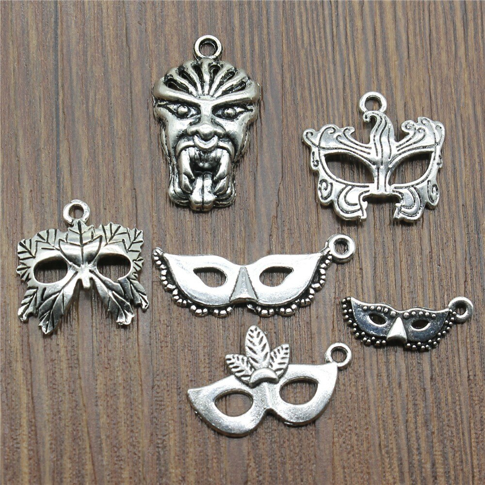 20 st mask hänge berlocker antik silverfärg mask b... – Grandado