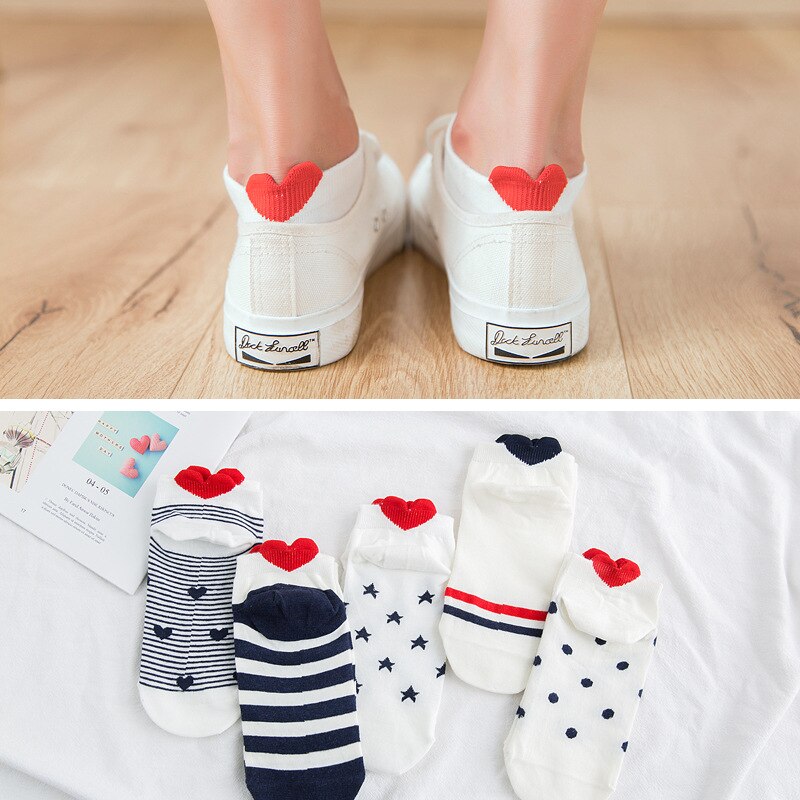5pairs Women's Short Socks Red Heart Cute College ... – Vicedeal