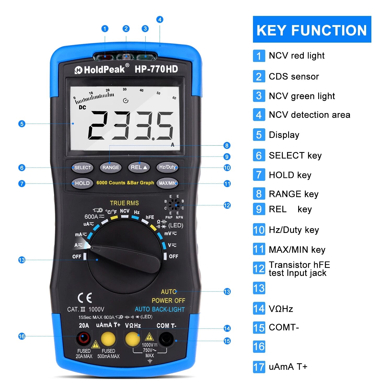 HoldPeak HP-770HD Autorange Digital Multimeter Tru... – Grandado