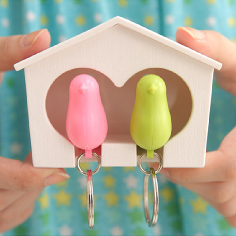 Double Bird Nest Sparrow House Key Chain Ring Wall... – Grandado
