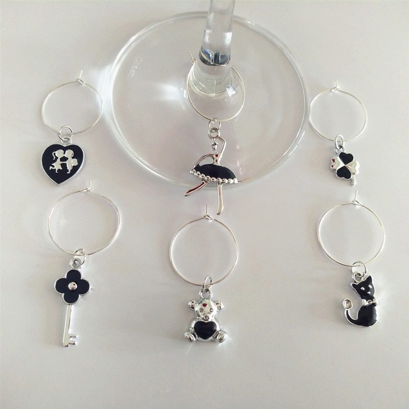 Vin charms 6 stk vinglas charms ringe markør julef... – Grandado