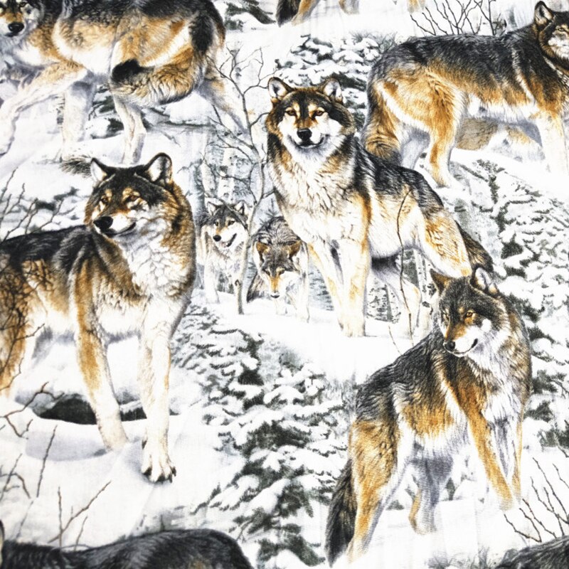 110cm Wide Snowfield Wolves Printed Cotton Fabrics... – Grandado