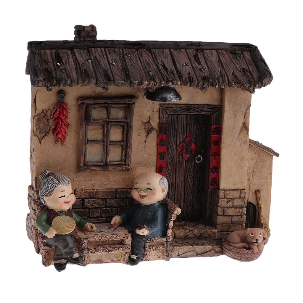 Anniversary Resin Elderly Couple Figurine Colorful... – Vicedeal