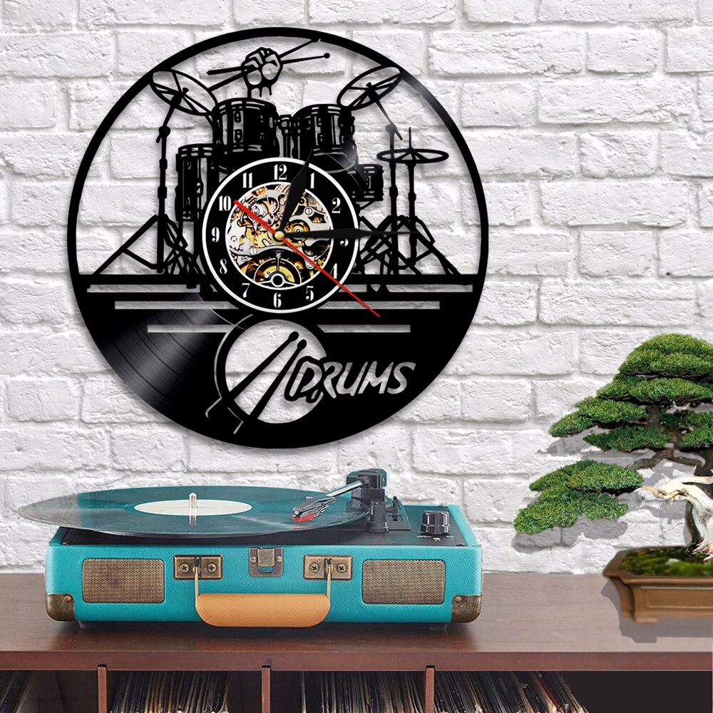 Drum Kit Silhouette Shadow Wall Clock Musical Inst... – Grandado