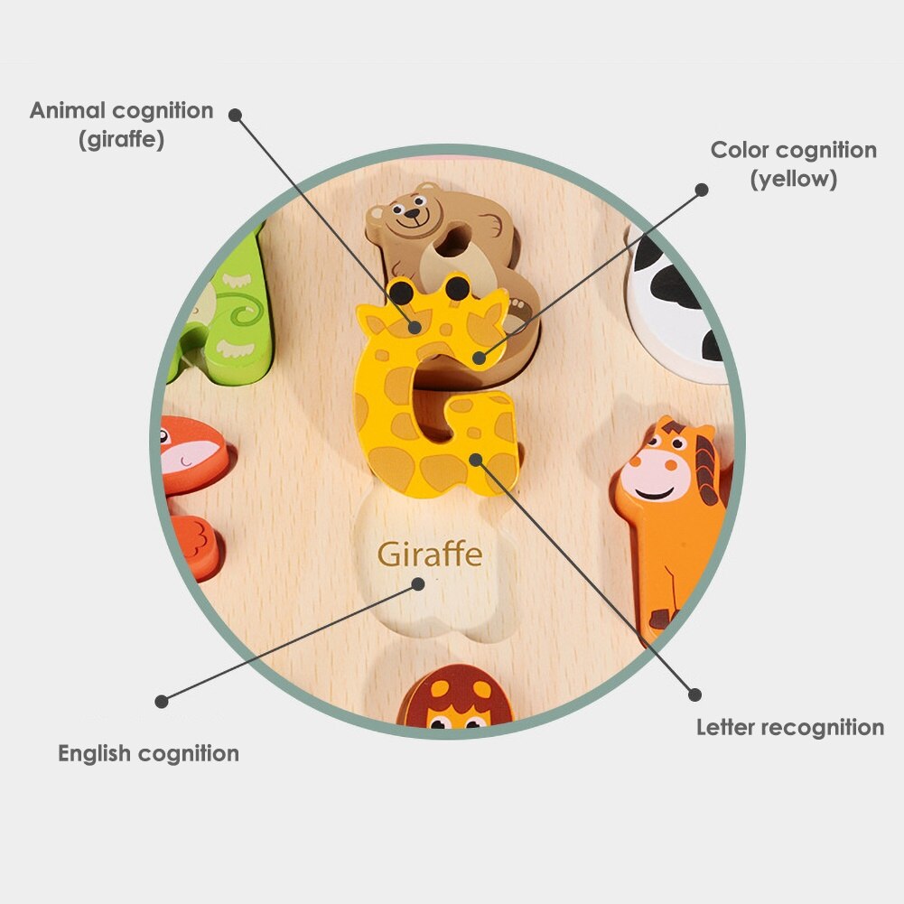 Kids Cartoon Animal 26 Alphabet Blocks Matching Bo... – Grandado