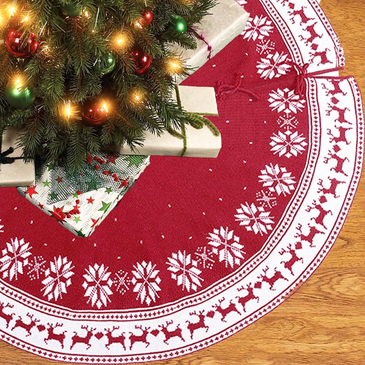 Christmas Knitted Tree Skirt Snowflake Deer Tree S... – Vicedeal