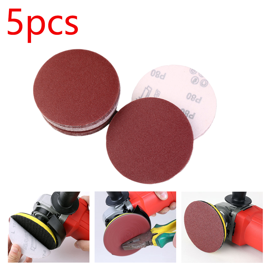 Abrasive paper 5pcs 125mm red circular Flocking po... – Grandado