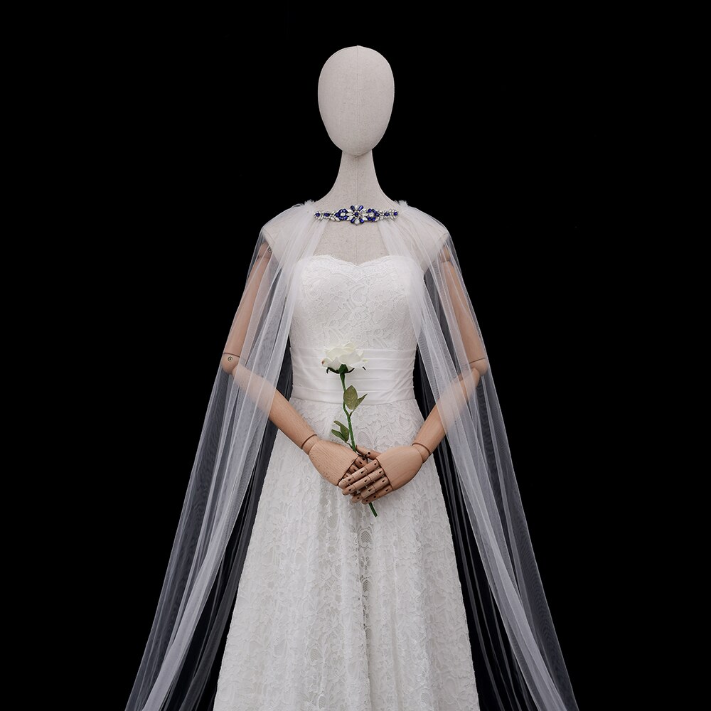 ZMG28 3M Long Wedding Shawl Tulle Blue Rhinestone ... – Grandado