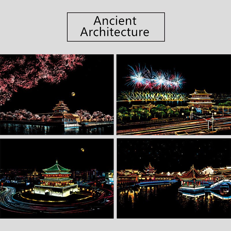 21*29Cm 4Pc Reizen Serie A4 City Night Scene Kras ... – Vicedeal