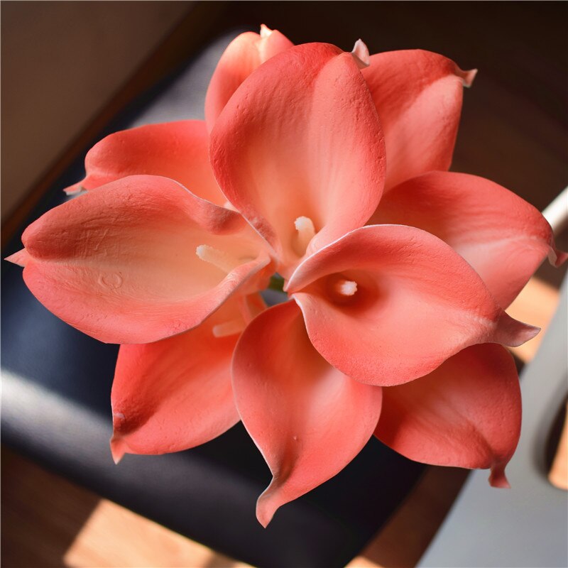 Coral Flowers Real Touch Callas Lilies Bouquet For... – Grandado