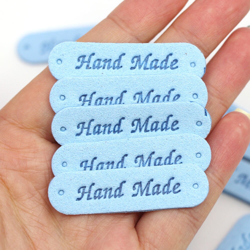 20Pcs Light Blue PU Leather Tags Handmade Labels F... – Grandado