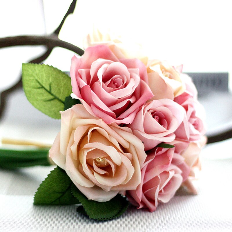 Colorful Rose Flowers 6pcs Head+3pcs Bud Wedding B... – Grandado