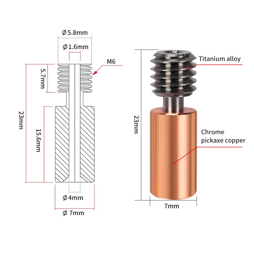 3D Printer Parts Bi-Metal Heat Break Titanium Allo... – Grandado