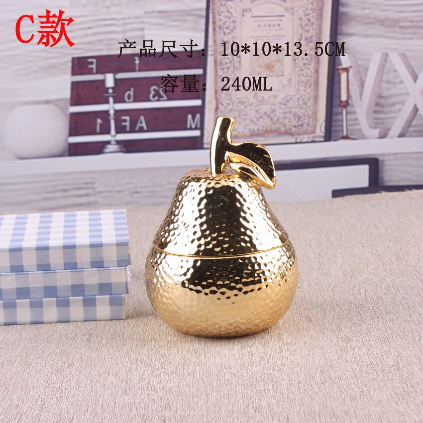 Ceramic Gold Apple Pear Storage Jar Jewelry Box Aromatherapy Candle ...