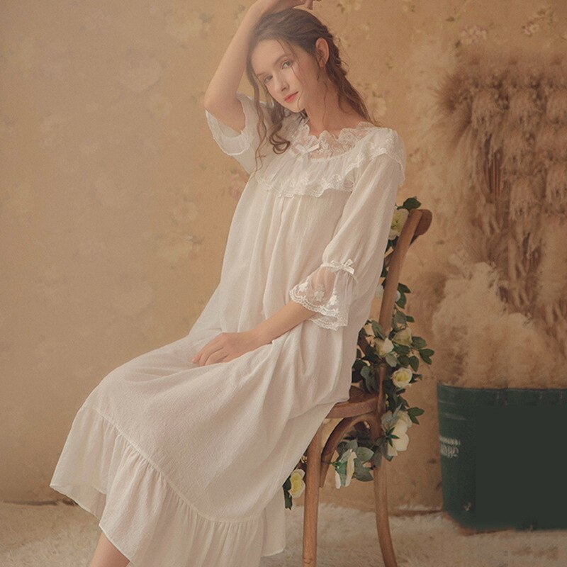 Plus Size Loose-fit Cotton Vintage Nightdress Wome... – Vicedeal