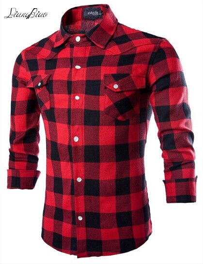 Flanel plaid shirt mannen luxe slanke lange mouw f... – Vicedeal