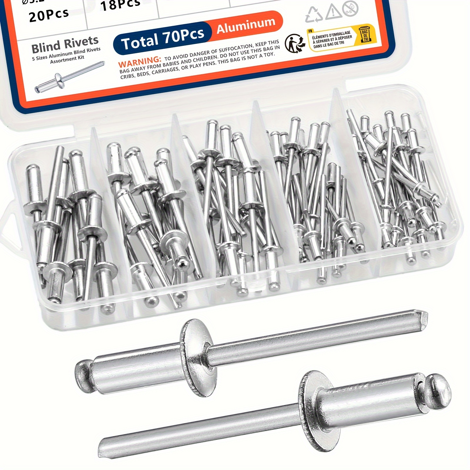 Pop Rivets Assortment Kit 12 or 5 Sizes Aluminum B... – Grandado