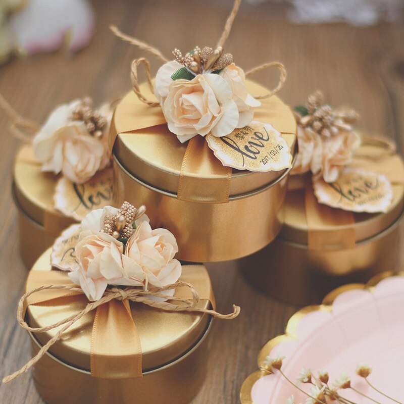 Golden Red Empty Tin Box Metal Tin Jars Wedding Ca... – Grandado