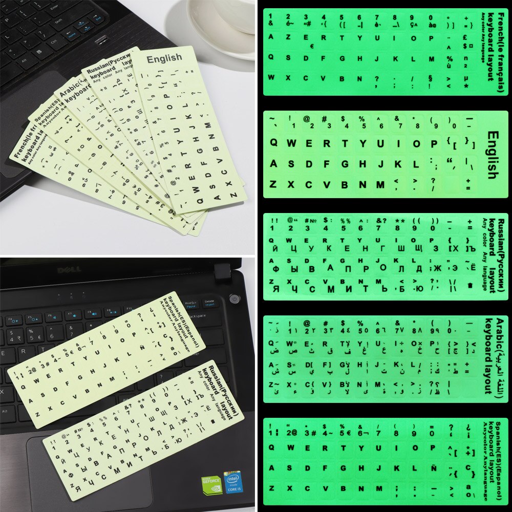 Luminous Keyboard Stickers Spanish/English/Russian... – Grandado