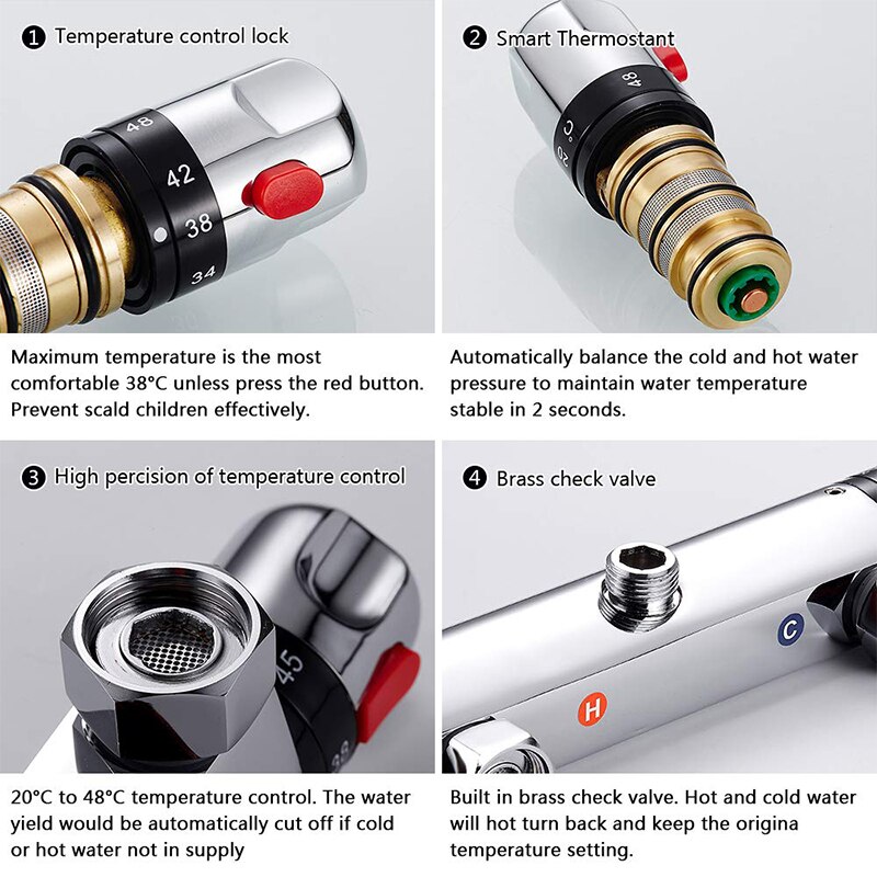 ROVATE Bathroom Thermostatic Faucet Wall Mounted M... – Grandado