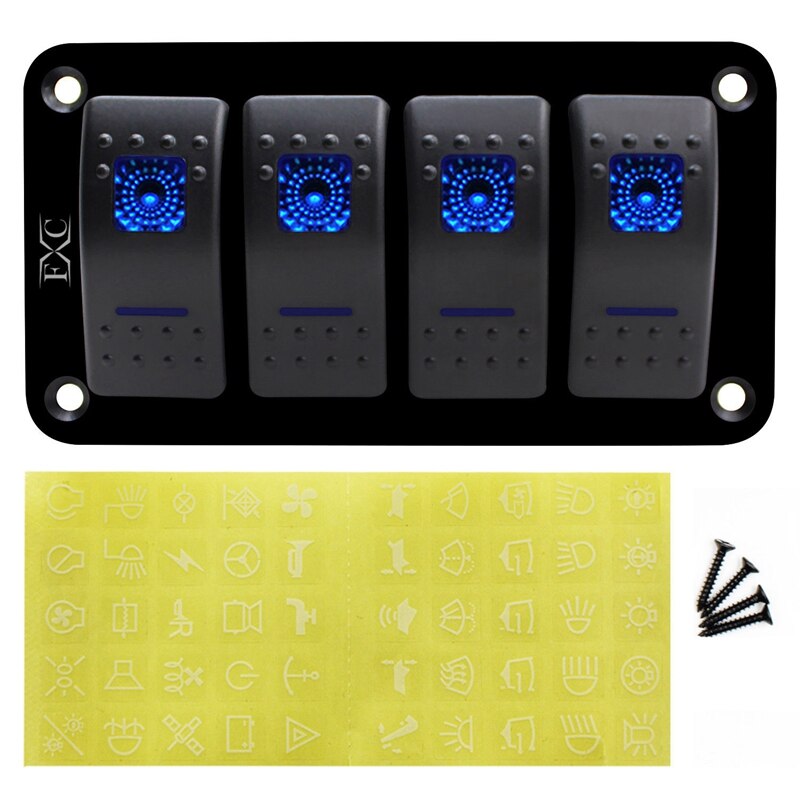 12V-24V 4 gang blue 2 LED Light Rocker Switch Pane... – Grandado