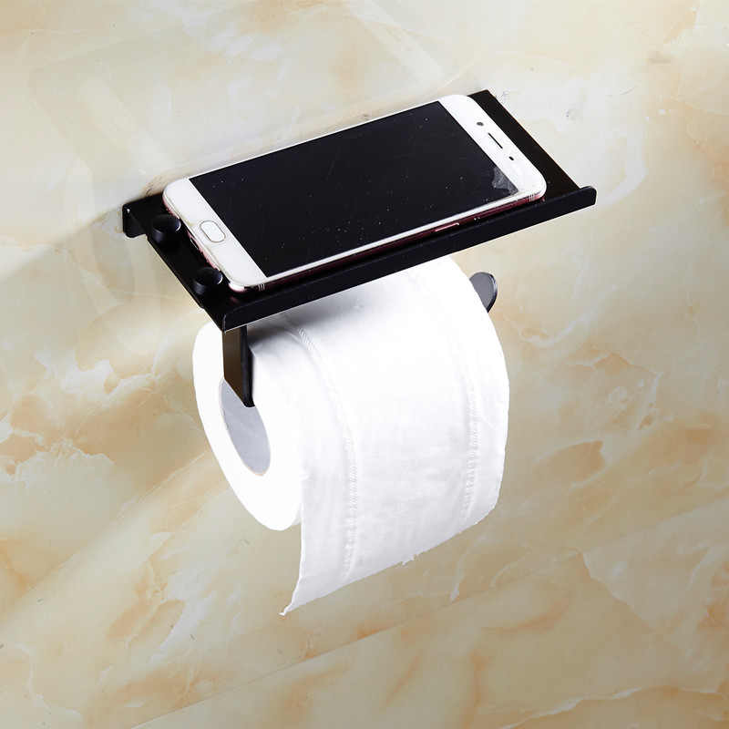 Space aluminum black paper holder with phone shelf... – Grandado
