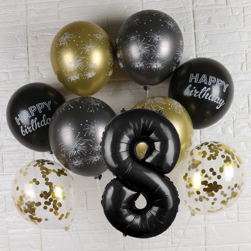 9pcs/set 40inch Black Foil Number Balloon Birthday... – Grandado