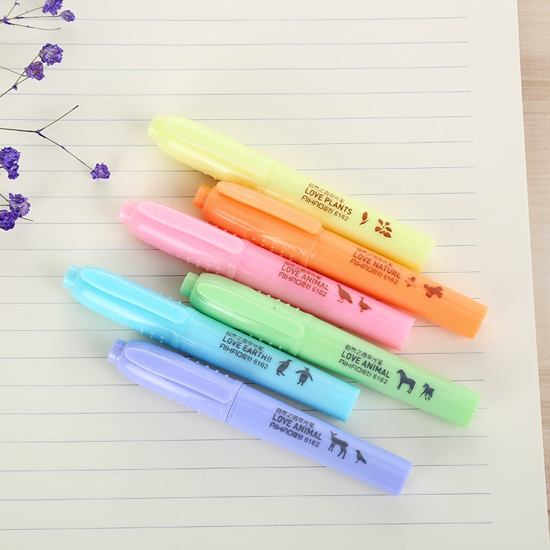 6 pcs Nature animal color highlighter pen set Mini... – Vicedeal