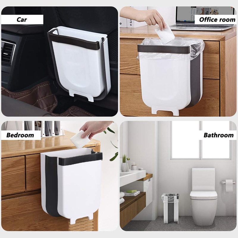 Kitchen Folding Trash Can Wall Mounted Garbage Sto... – Vicedeal