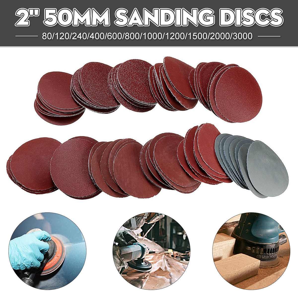 10Pcs 2inch 50mm 80-3000 Grit Sanding Disc Set Ho&... – Vicedeal
