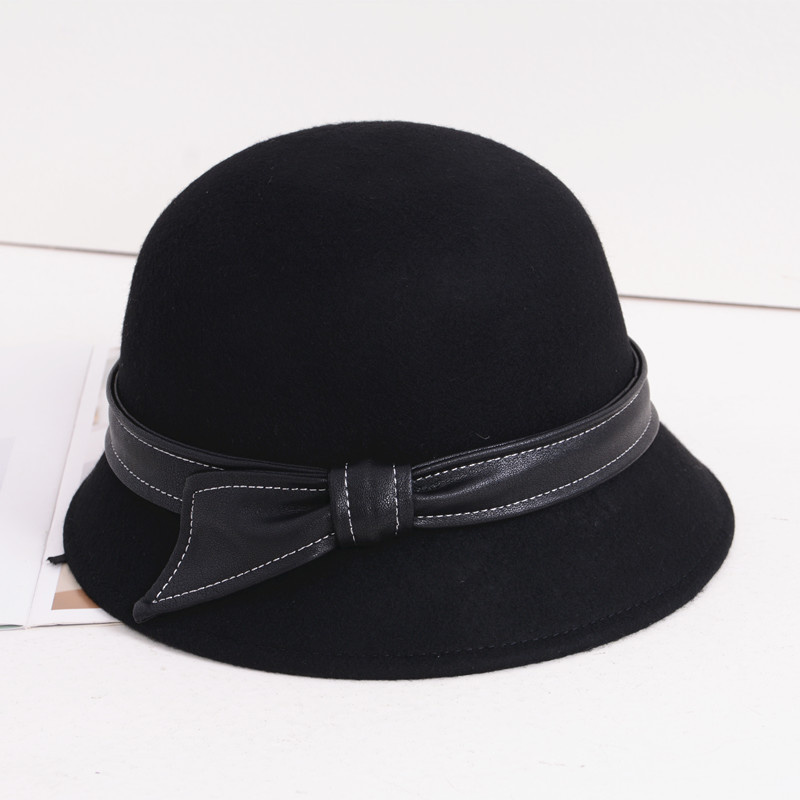 Winter Leather Ribbon 100% Wool Fedora Hats Woman ... – Grandado