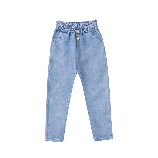 High Waist Jeans For Girls Kids Metal Buttons Jean... – Grandado