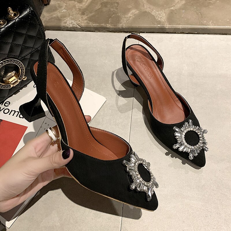 Solid Black Pointed Toe Women Shoes Woman Sandals ... – Grandado