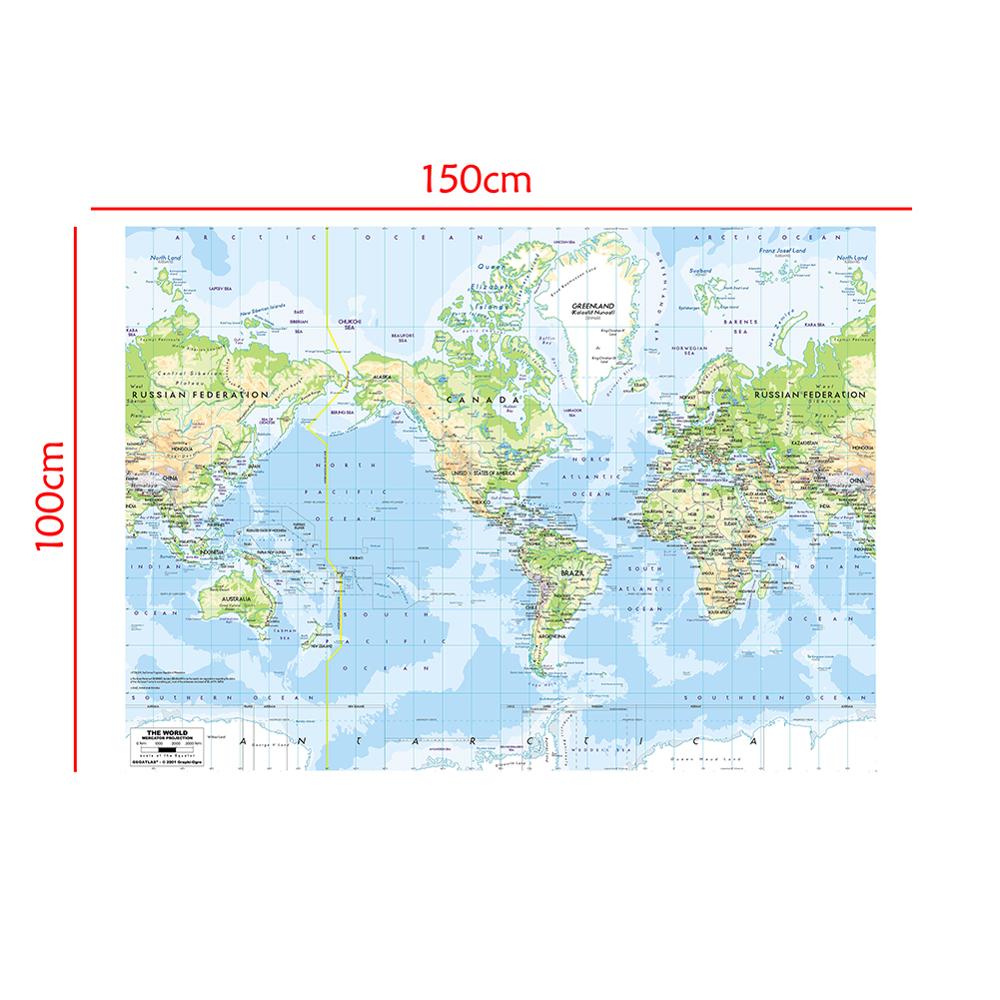 150x100cm The World Map Mercator Projection Vinyl ... – Grandado