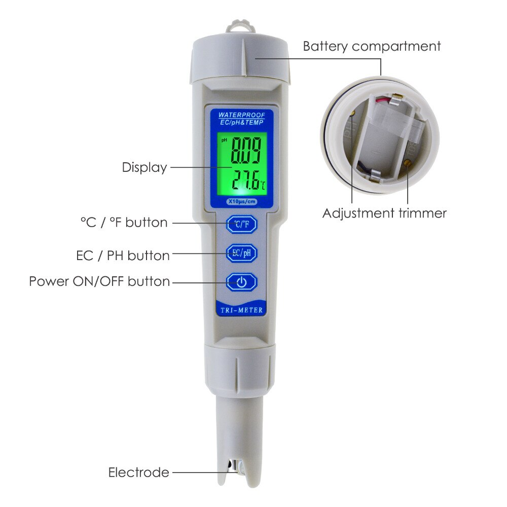 pH /EC/Temperature Meter ATC 3 in 1 Waterproof Pen... – Grandado