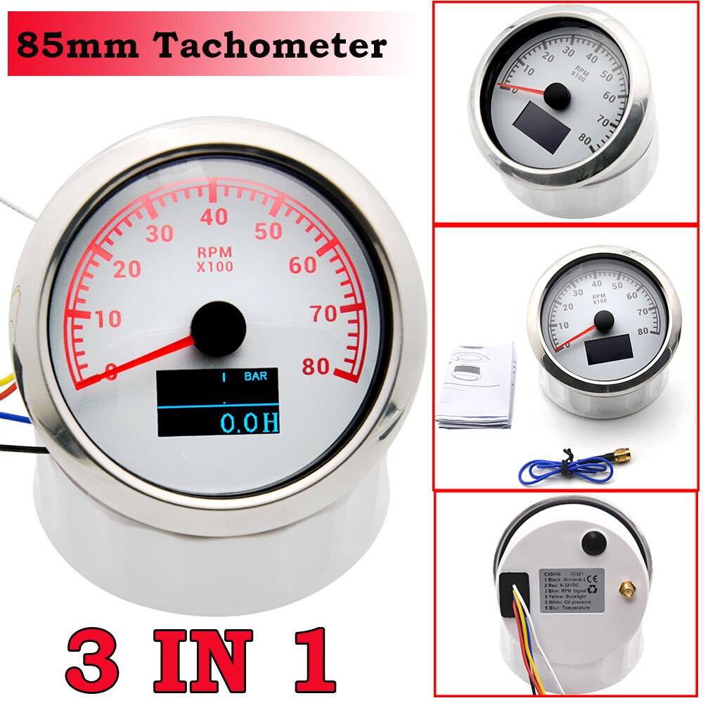 AD 3 IN 1 Boat Car Marine Tacho Gauge 8000 rpm Tac... – Vicedeal