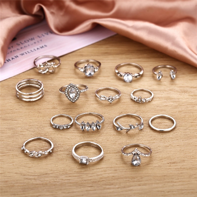 15 Pieces\set Zircon Crystal Stainless Steel Ring ... – Grandado