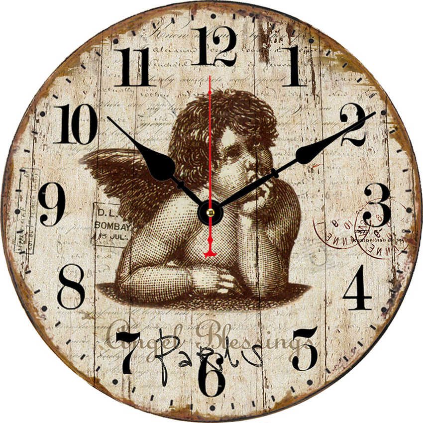 Shabby Brown Clock Cupid Angel Non -Ticking Silent... – Vicedeal