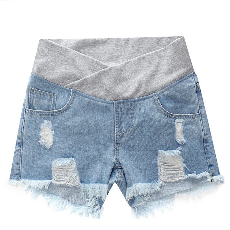 Tassel Hole Denim Short Light Blue Maternity Pants – Vicedeal