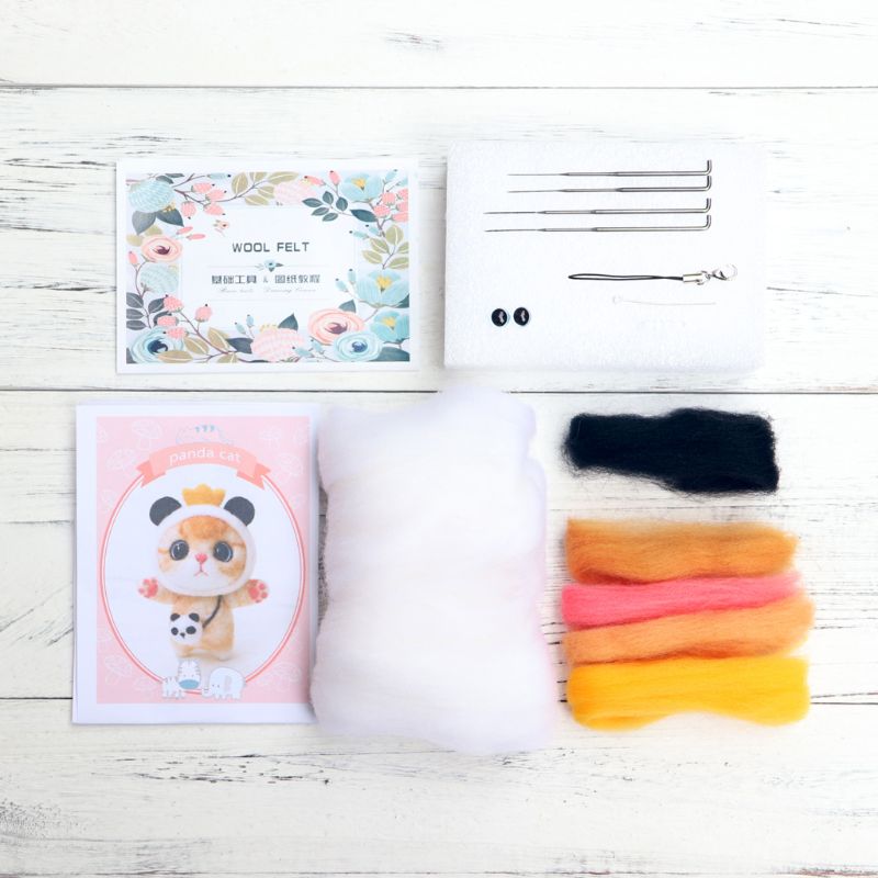 Cat Doll With Panda Wool Felt Craft DIY Non Finish... – Grandado