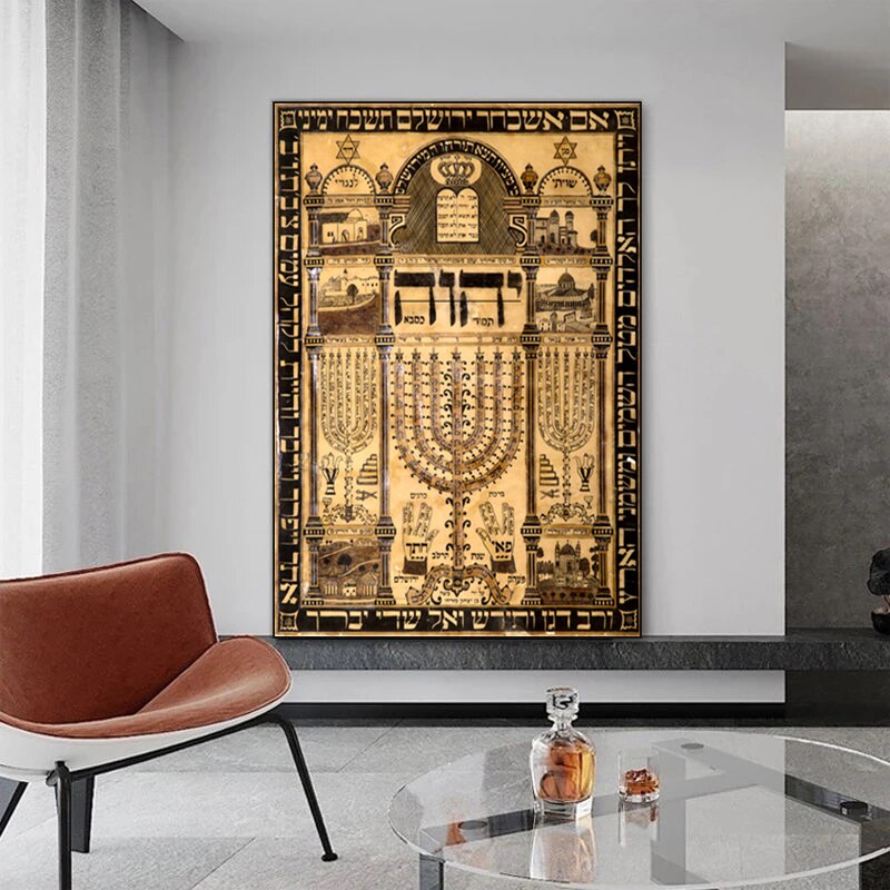 Canvas Painting Plaque Print Kabbalah Amulet Hebre... – Grandado