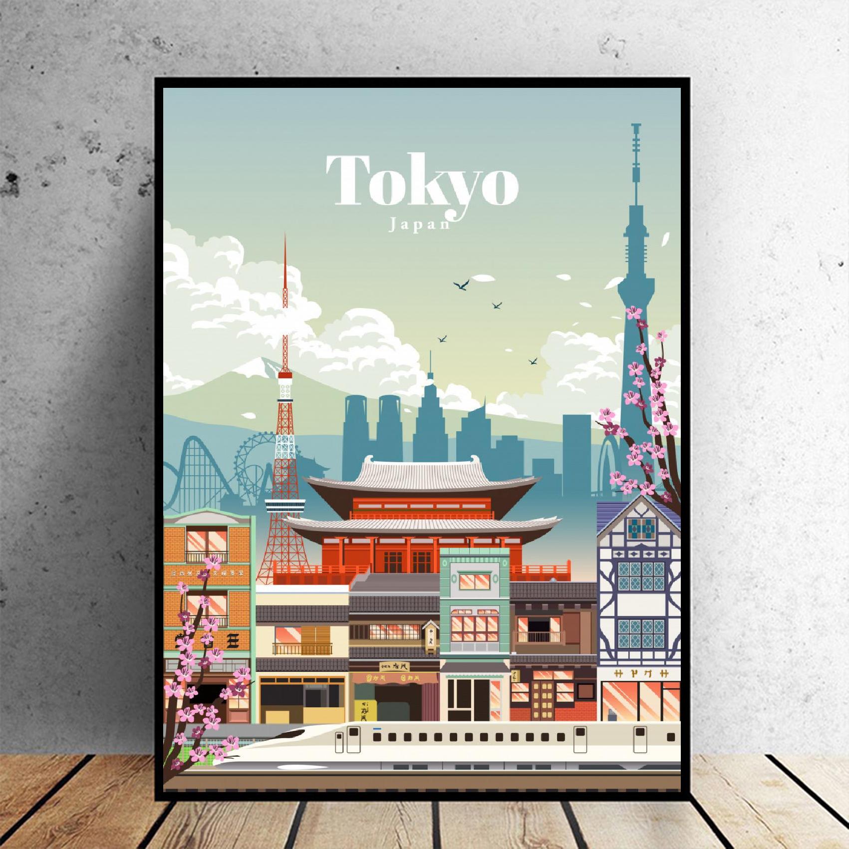 Visiting Tokyo Canvas Travel Poster Prints Home Wa... – Vicedeal