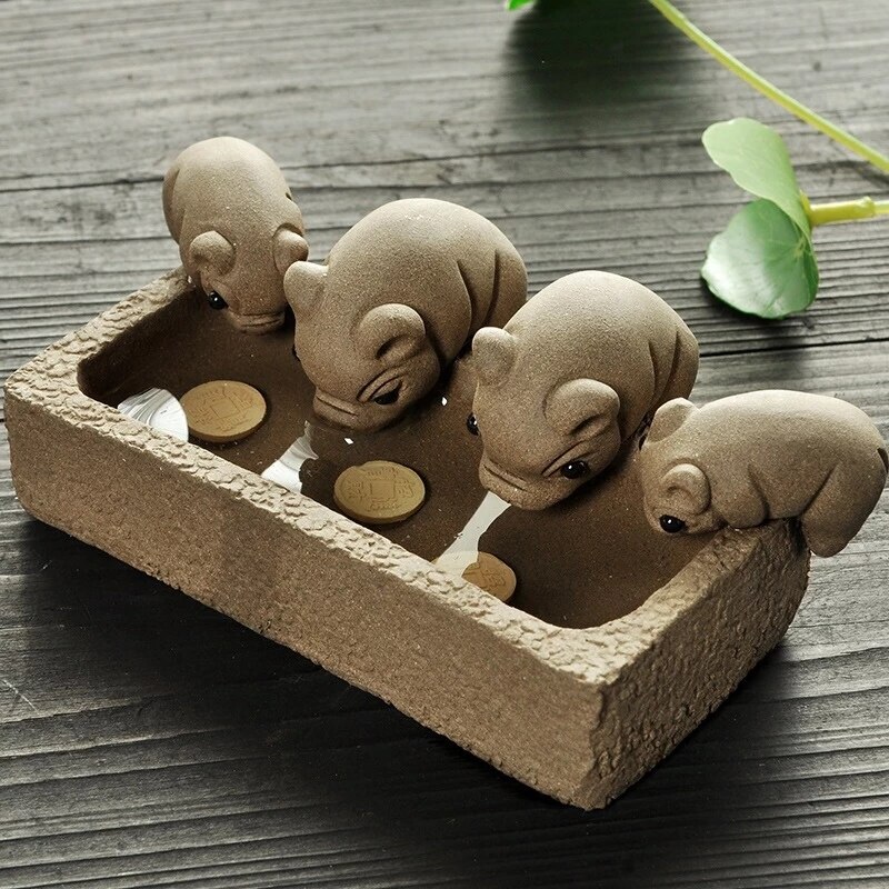 Ceramic Tea Pets Four Little Pigs Drinking Water O... – Vicedeal