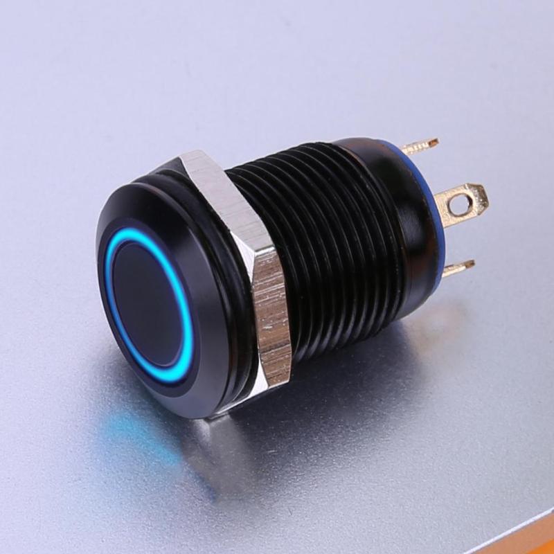 12mm Waterproof Flat Top Blue LED Metal Monmentary... – Grandado