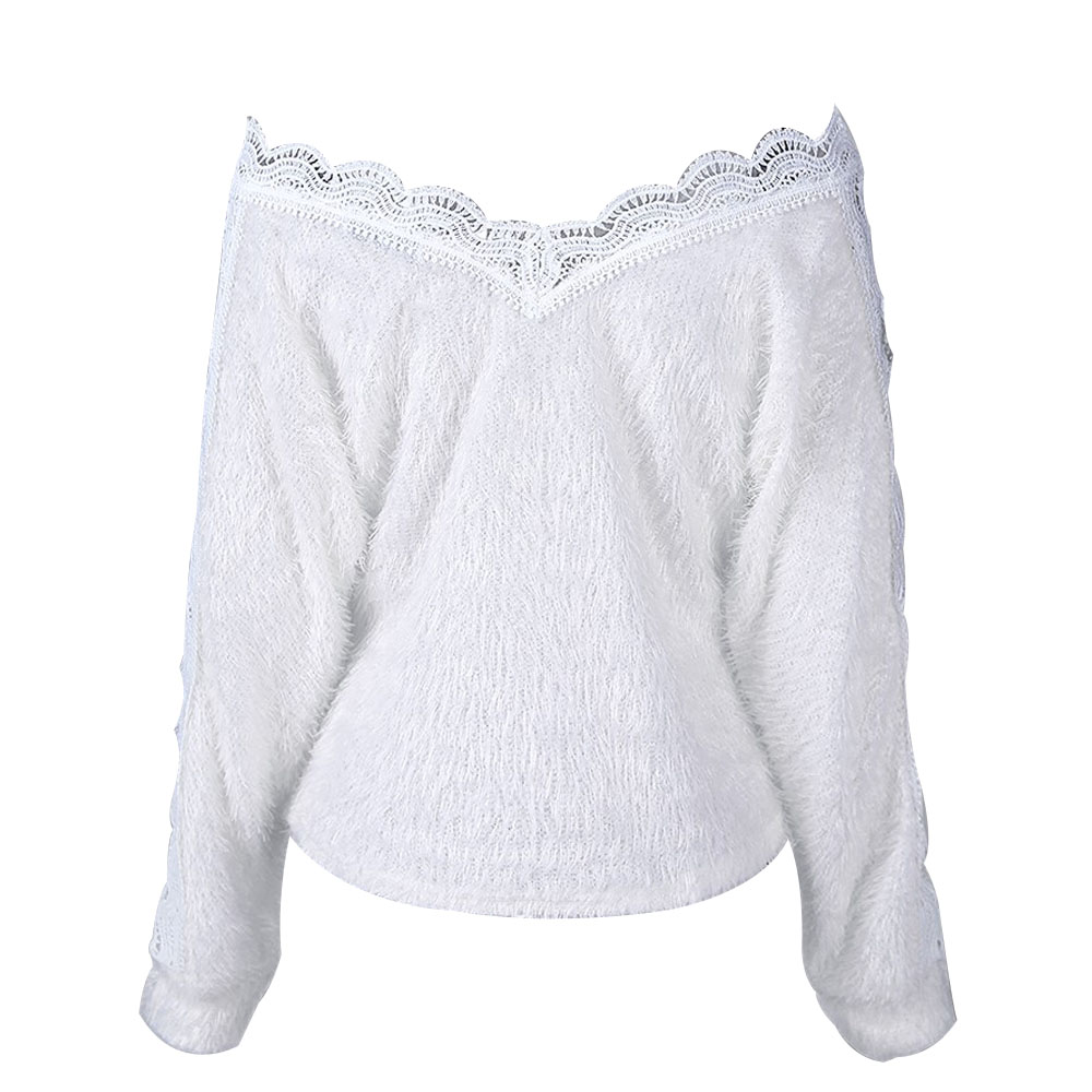 Vrouwen Herfst Witte Trui V-hals Lange Mouwen Casu... – Grandado