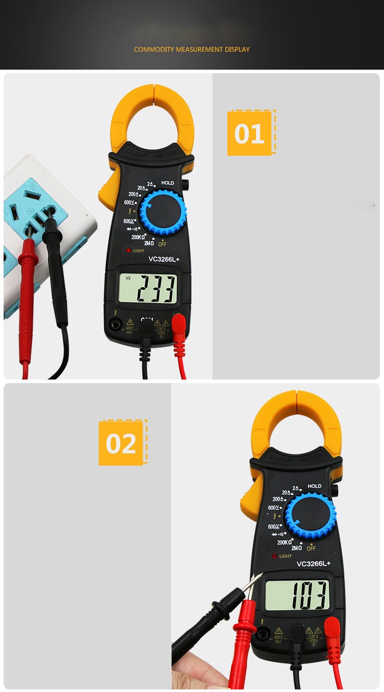Portable LCD Digital Clamp Meters Multimeter With ... – Vicedeal