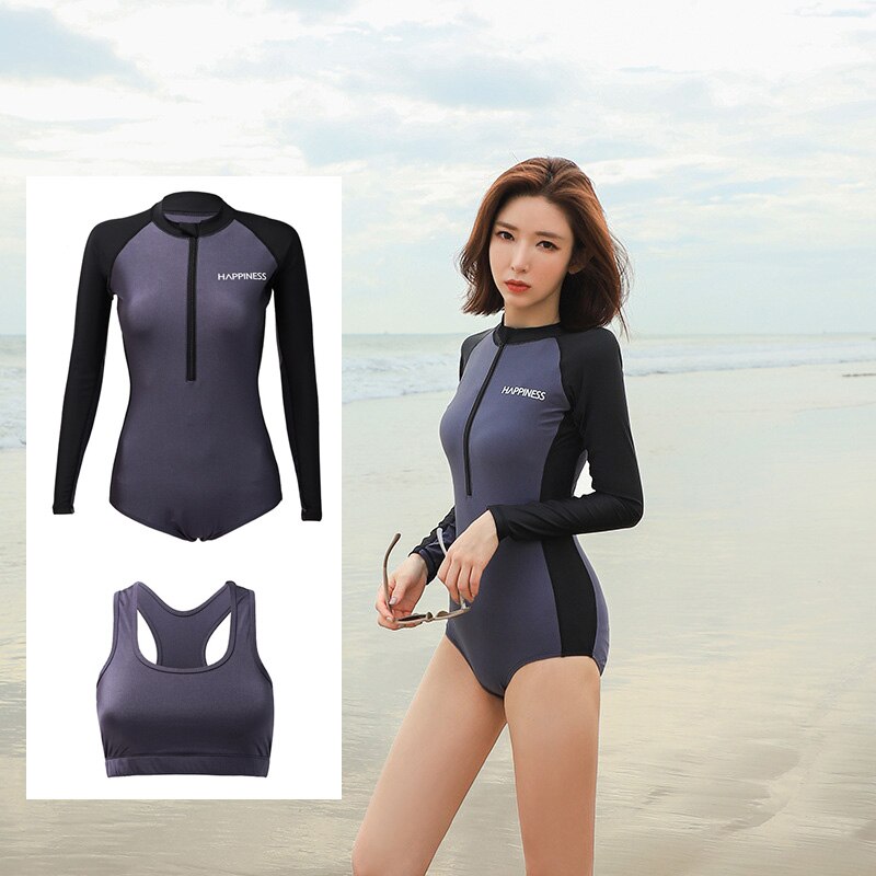 Women Long Sleeve One Piece Swimsuit with Bra Fron... – Grandado
