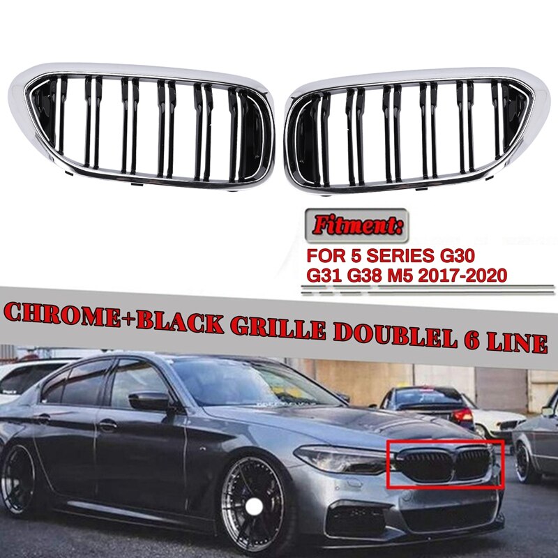For-BMW 5 Series G30 G31 G38 M5 + Chrome+Black Fro... – Grandado