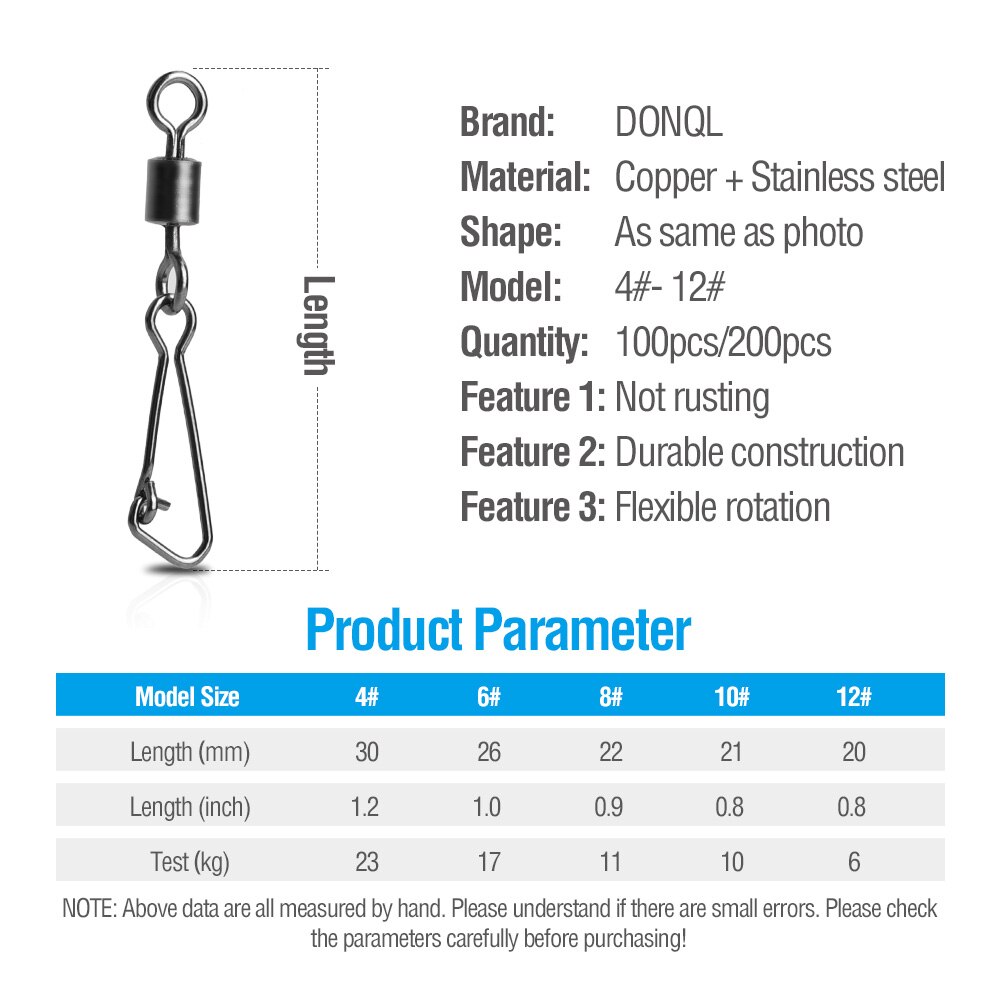 DONQL 100Pcs/Box Swivels Fishing Connector 4# 6# 8... – Grandado